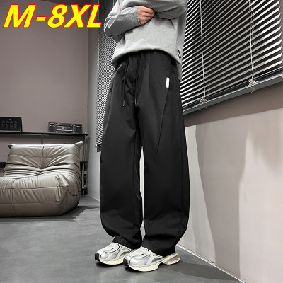 【M-8XL】厂家直销大码2025春夏季美式vibe打褶弯刀裤潮牌简约百搭高级感直筒休闲裤1902-青创网
